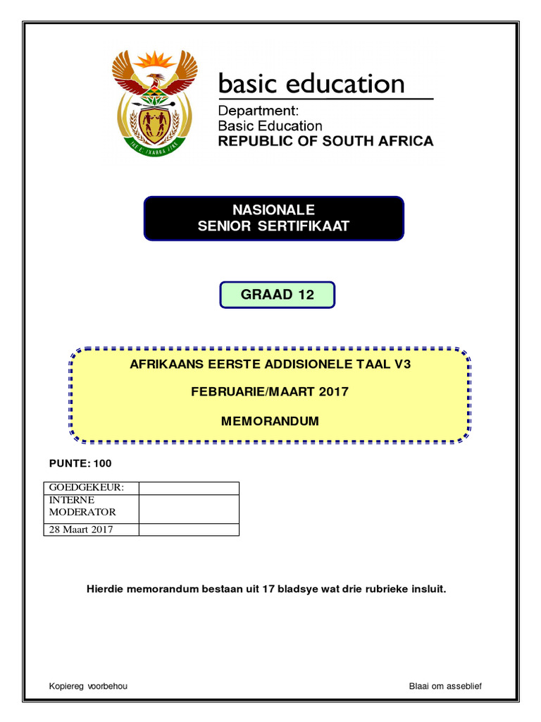 Afrikaans FAL P3 Feb-March 2017 Memo | PDF