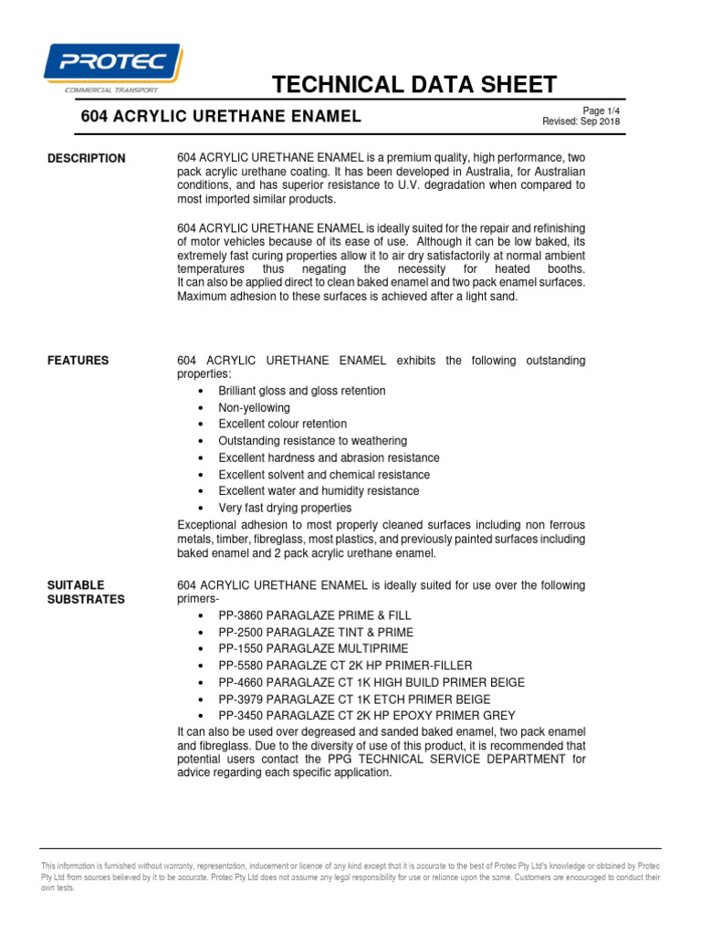 604 Acrylic Urethane Enamel TDS Sep 20181 | PDF | Polyurethane ...