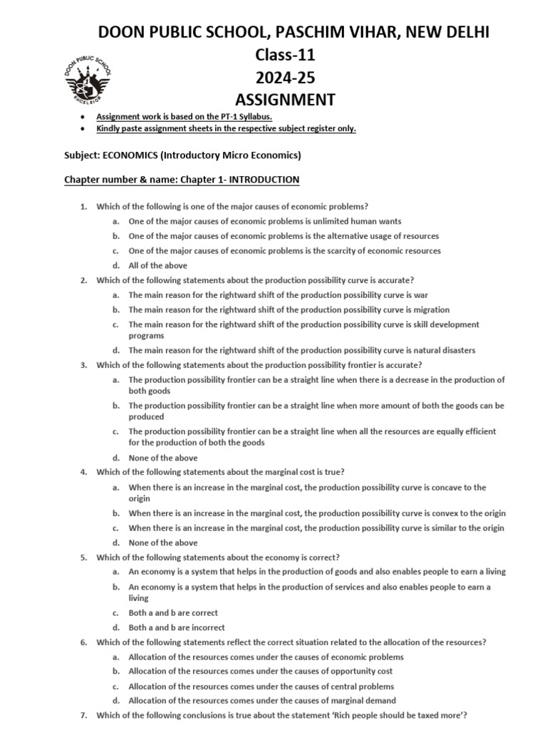 Class 11 Economics Assignment | PDF | Utility | Demand
