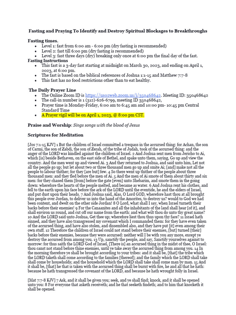 Fasting and Praying To Identify and Destroy Spiritual Blockages To ...
