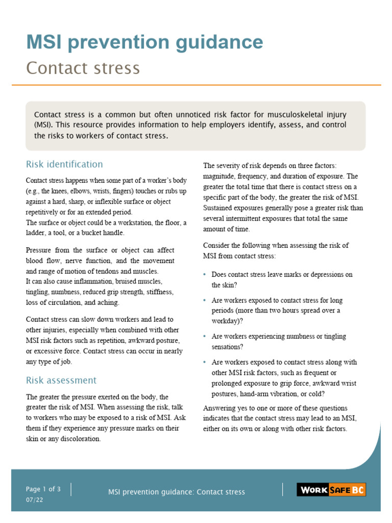 Msi Prevention Guidance Contact Stress PDF en | PDF | Personal ...