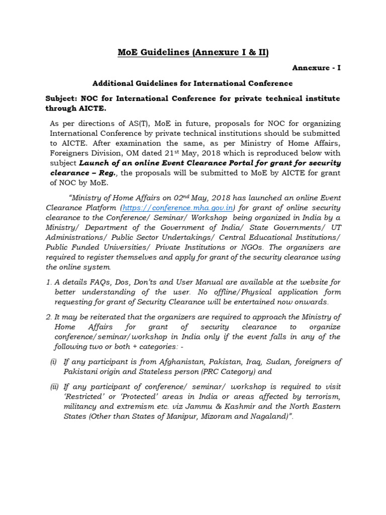 MoE Guidelines Annexure I & II | PDF | Government