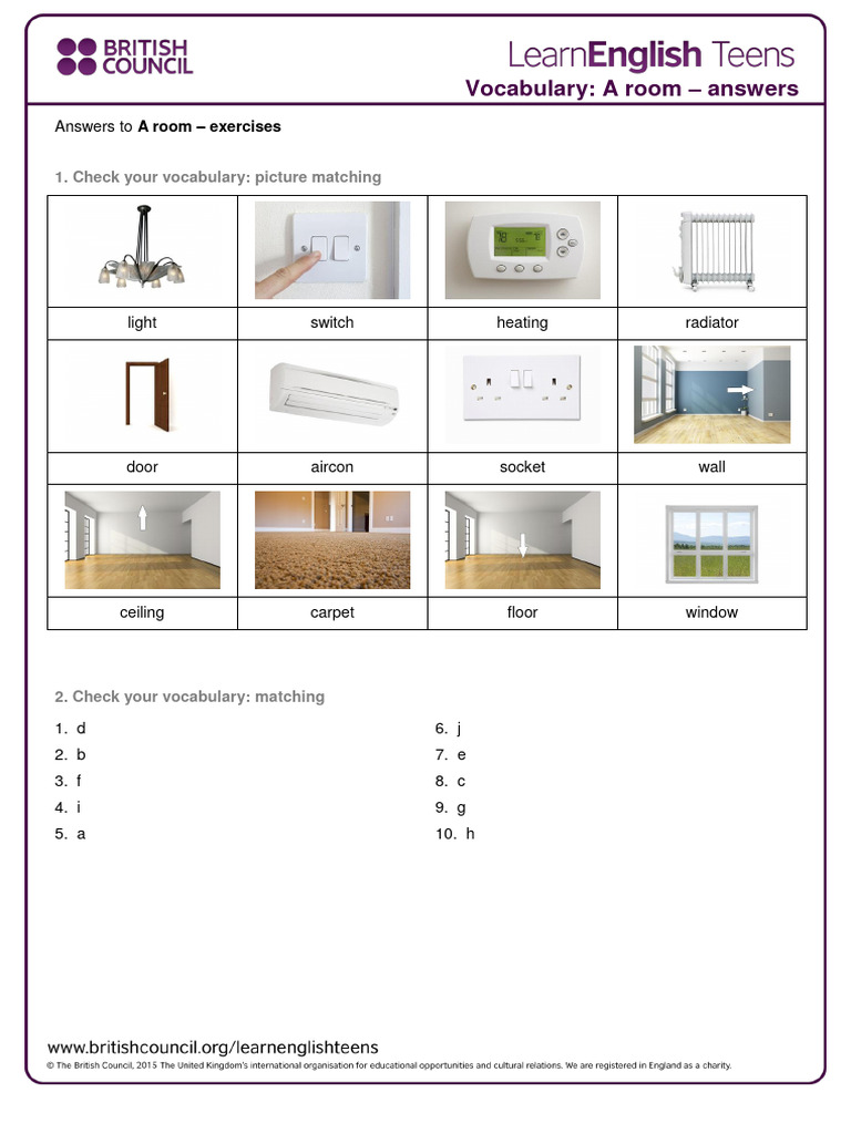 Room Vocabulary Exercise Answers | PDF