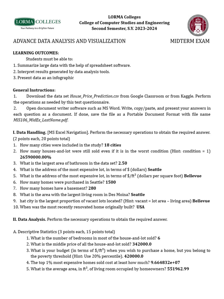 FILE COPY of MIDTERM EXAM in MIS106 Advance Data Analysis and Visualization | PDF | Data ...