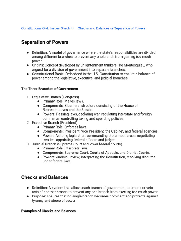 Understanding Checks and Balances | PDF | Separation Of Powers ...