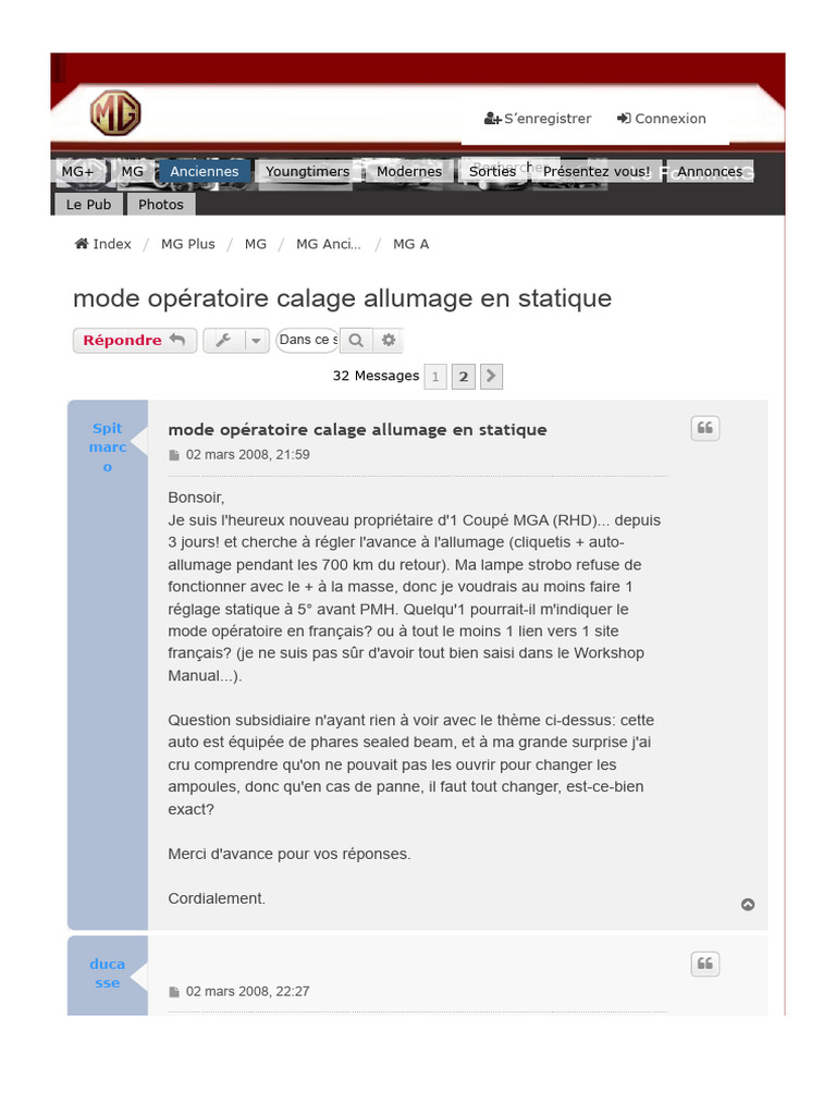 Mode Opératoire Calage Allumage en Statique - Forum MG | PDF | Allumage ...
