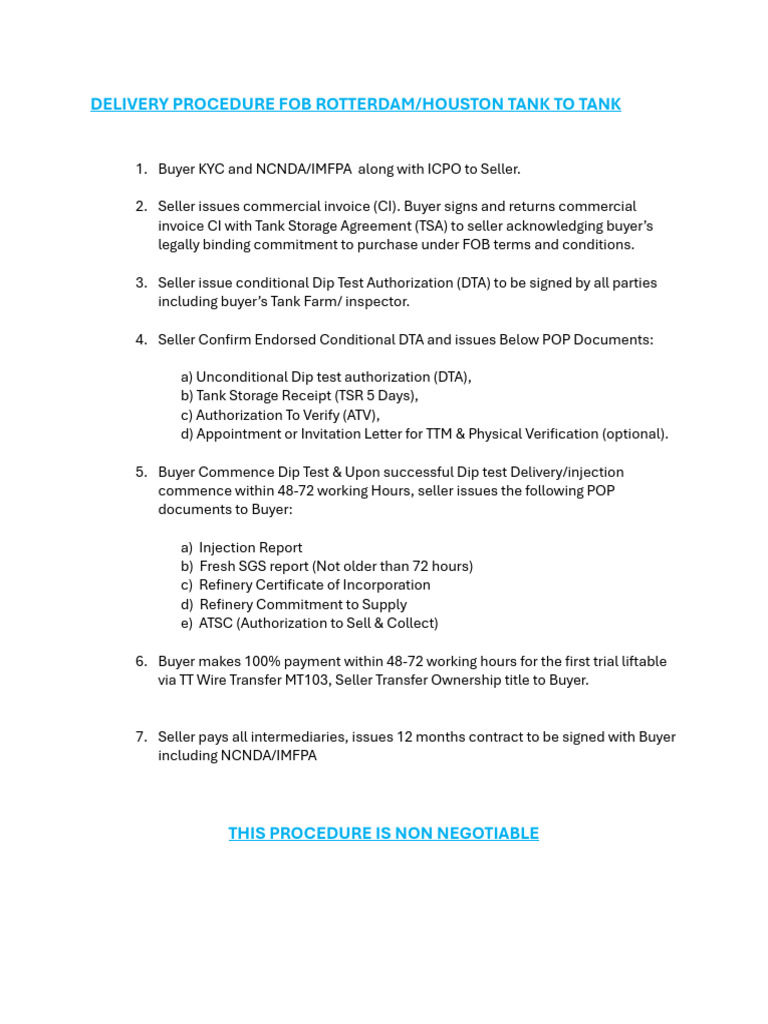 DELIVERY PROCEDURE FOB ROTTERDAM | PDF