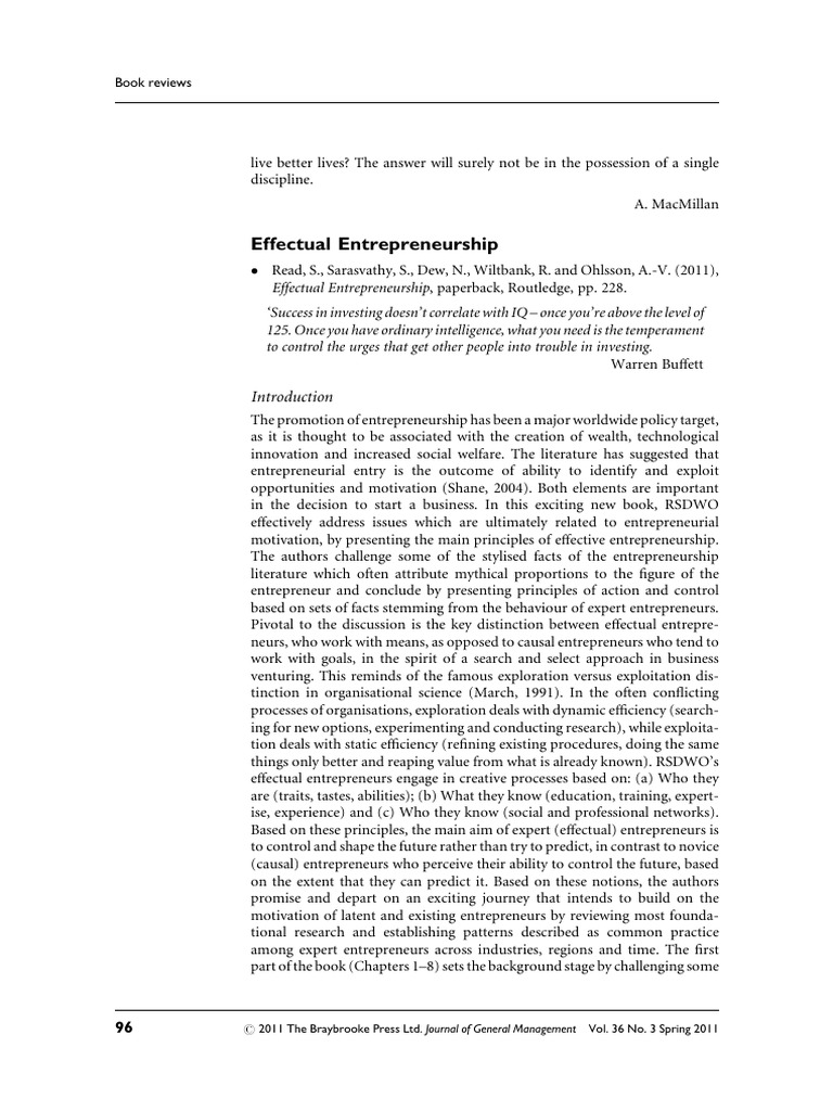 Review of The Book - Effectual Entrepreneurship | PDF ...