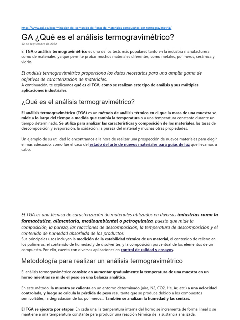 Análisis Termogravimétrico (TGA) y Aplicaciones | PDF | Análisis ...