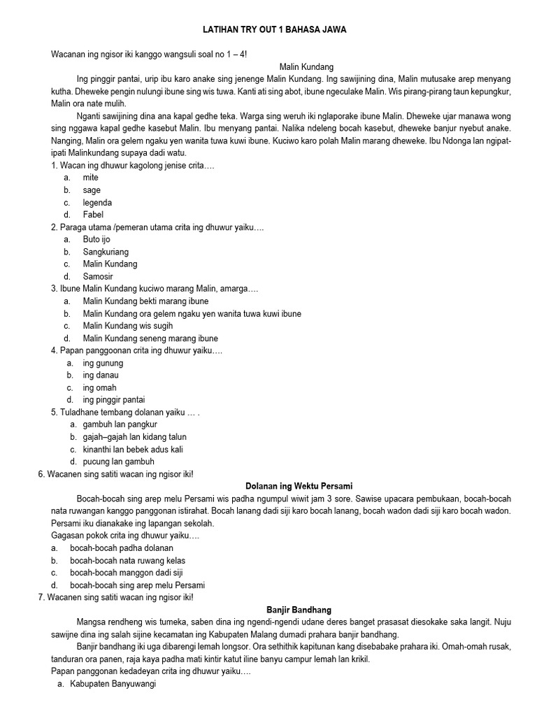 Latihan Try Out 1 Bahasa Jawa | PDF