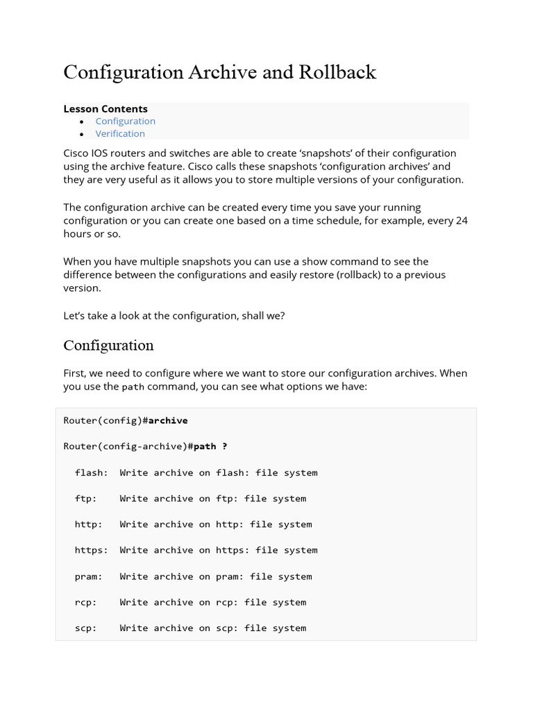 Configuration Archive and Rollback | PDF | File System | Computer File