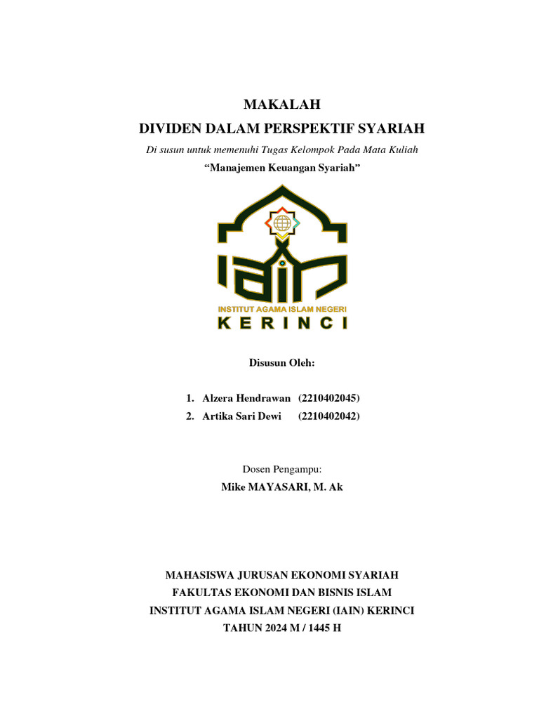 Makalah Dividen Dalam Perspektif Syariah | PDF | Karier & Perkembangan