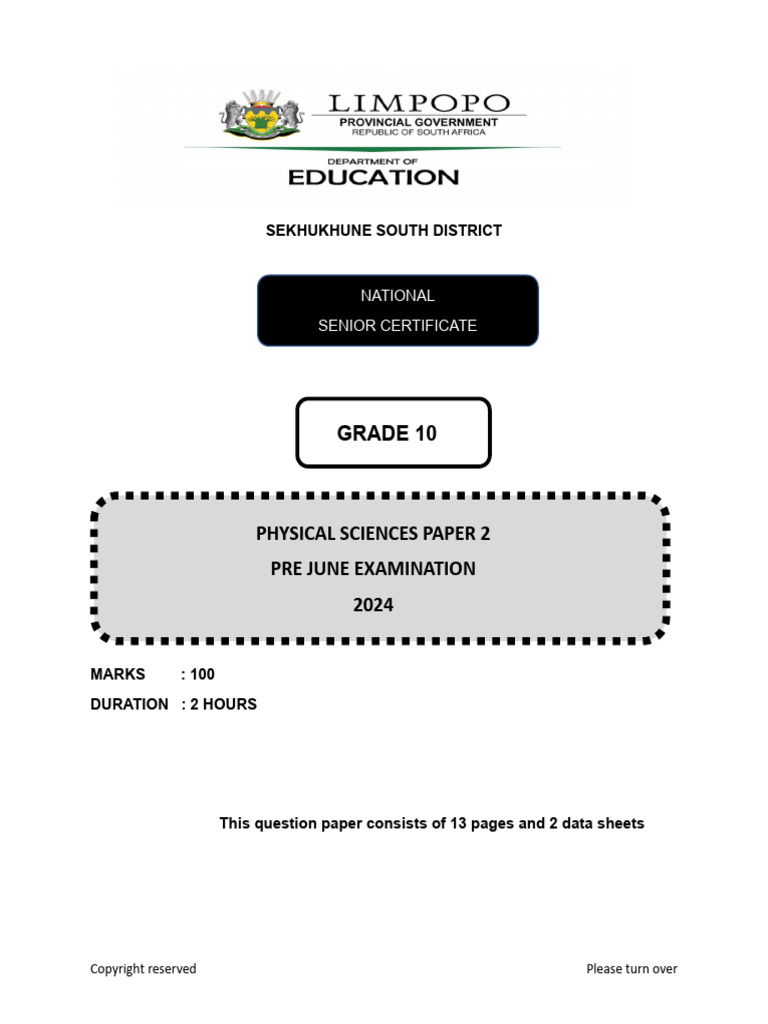 PHSC Pre June Exam QP G10 P2 2024 | PDF | Chemical Compounds | Chemical ...