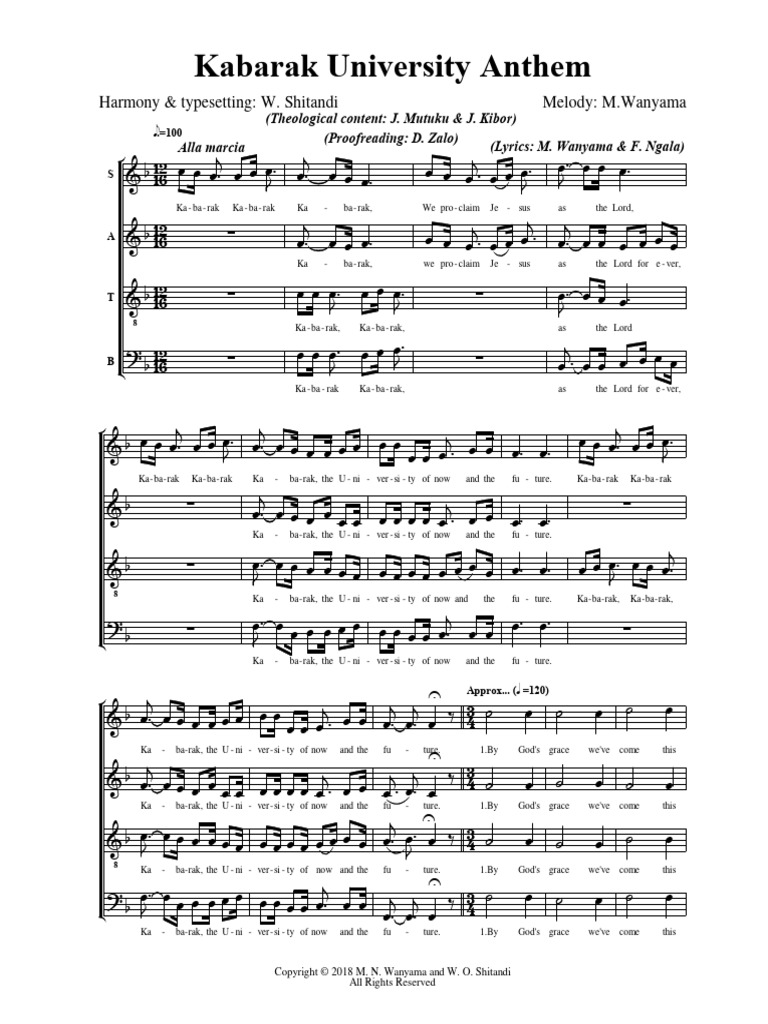 KABARAK UNIVERSITY ANTHEM PDF TWOc | PDF