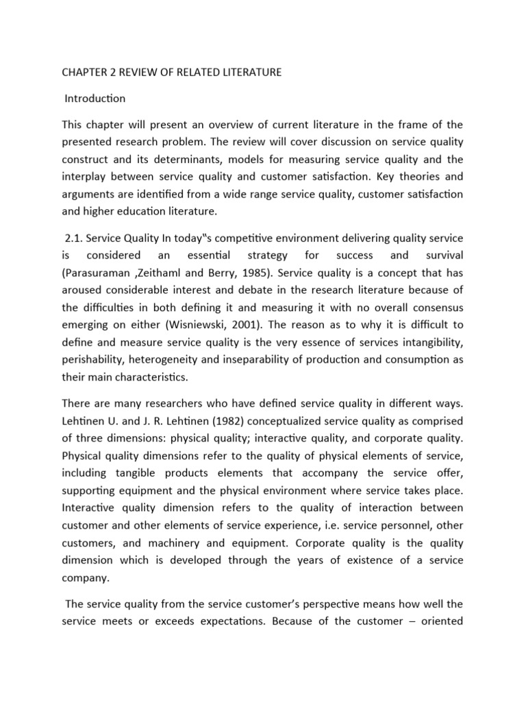 Chapter 2 Review of Related Literature | PDF | Customer Satisfaction ...