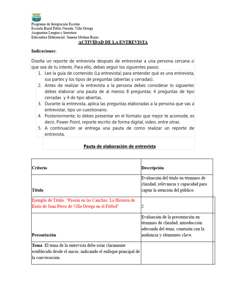 Actividad de La Entrevista | PDF