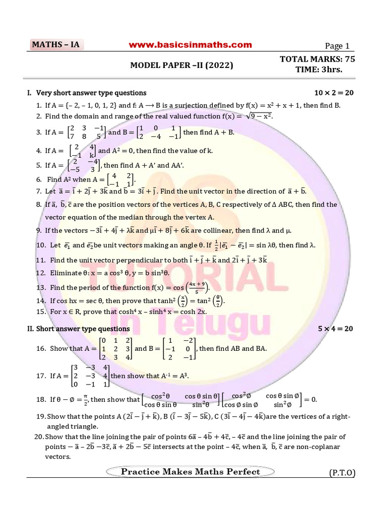 Maths Ia Model Paper II 2022 | PDF | Elementary Geometry | Euclidean Geometry