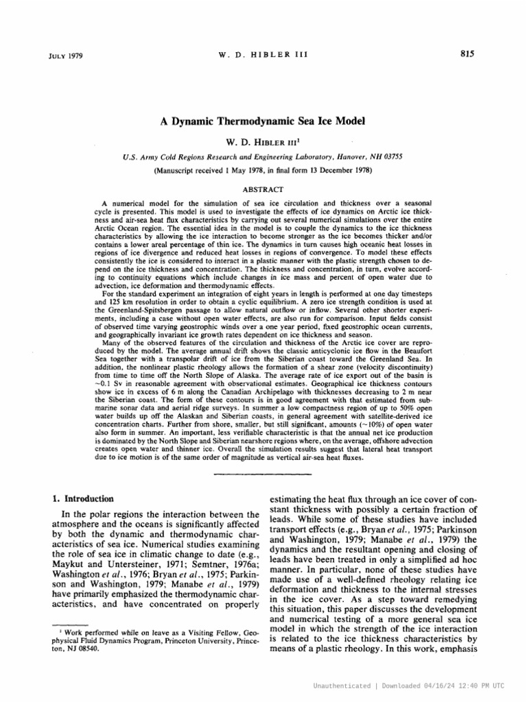 ADynamic Thermodynamic Sea Ice Model | PDF