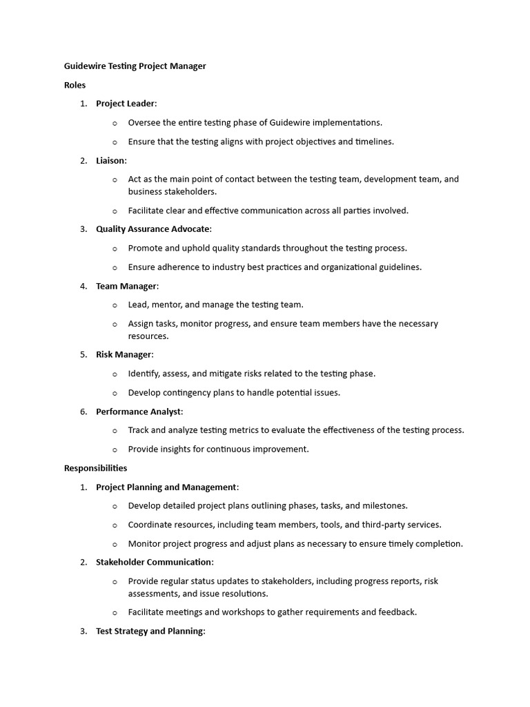 Guidewire Testing Project Manager Pdf Software Development Process