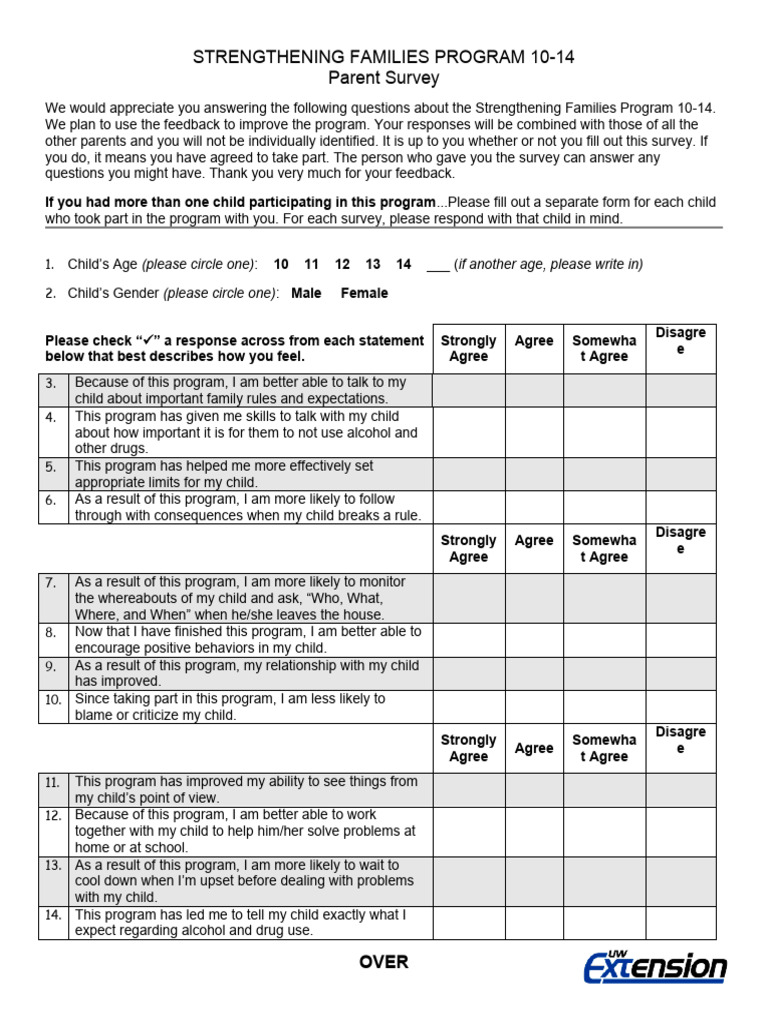 Strengthening Families Program 10 14 Parent Survey | PDF | Race And ...