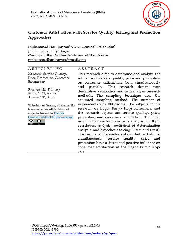 Customer Satisfaction: Quality, Price, Promotion | PDF | F Test ...