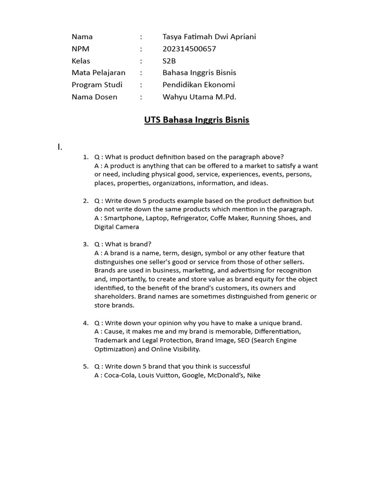 UTS Business English Exam Summary | PDF | Brand | Promotion And Marketing Communications