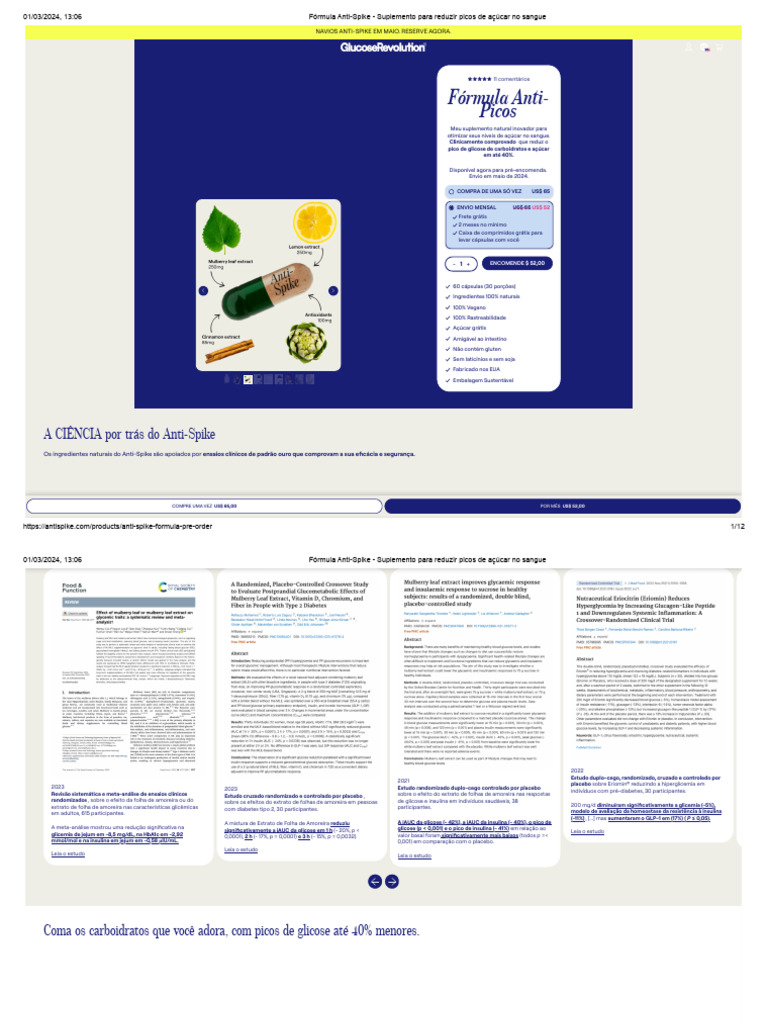 Fórmula Anti-Spike - Suplemento para Reduzir Picos de Açúcar No Sangue ...
