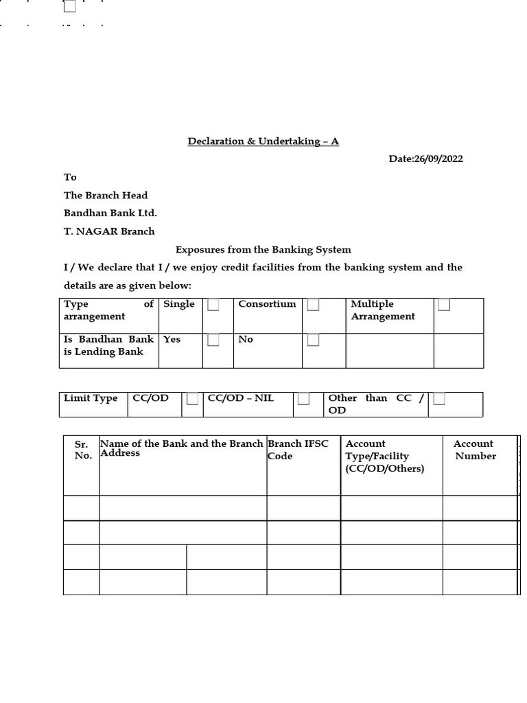 CC/OD Declaration for Bandhan Bank | PDF | Banks | Banking