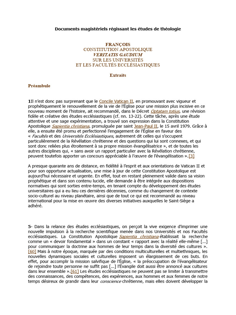 Documents Magistã©riels Rã©gissant Les Ã©tudes de Thã©ologie | PDF ...