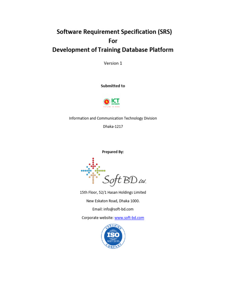 Software Requirement Specification (SRS) For Development of Training Database Platform | PDF ...