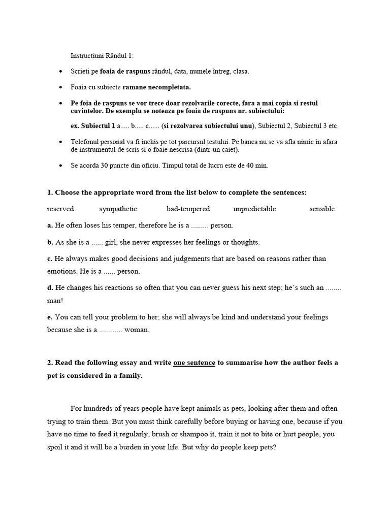 English Test | PDF | Pet