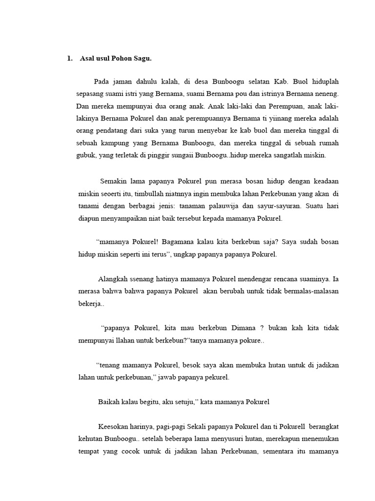 Asal Usul Pohon Sagu dalam Cerita Rakyat | PDF