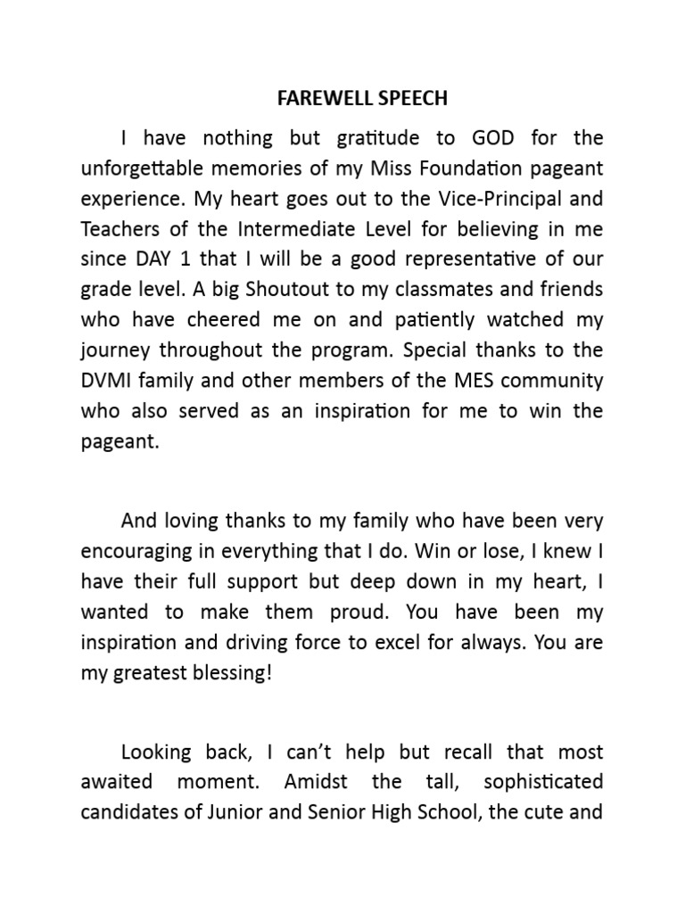 Miss Foundation 2023 Farewell Speech | PDF