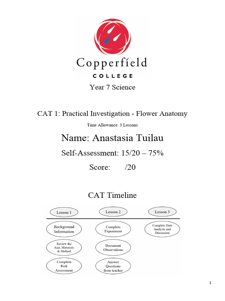 Y7 Science 1-CAT1Flower Dissection-Prac | PDF | Flowers | Petal