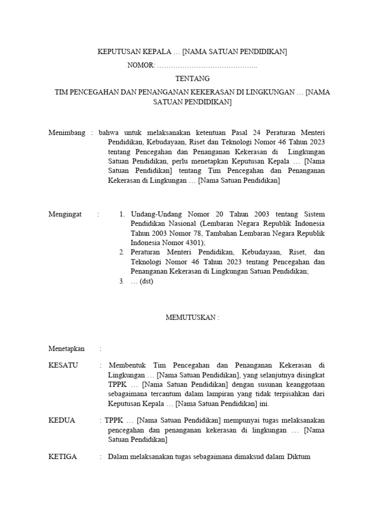 SK Tim Pencegahan Kekerasan Sekolah | PDF