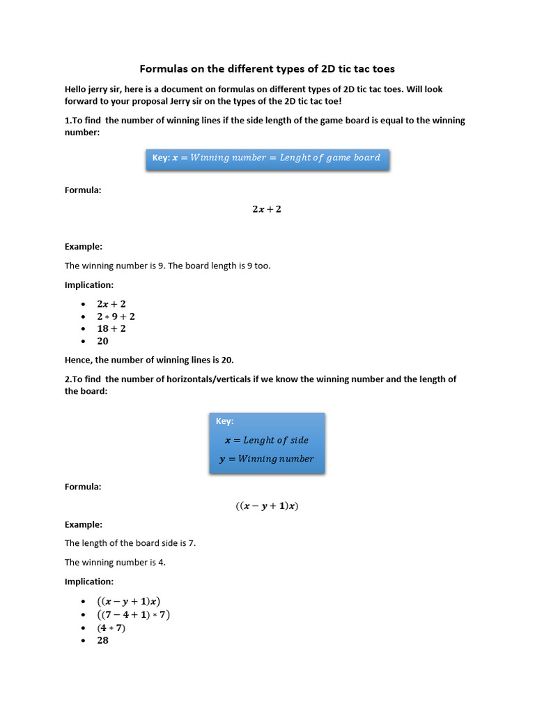 10.formulas On The Different Types of 2D Tic Tac Toes | PDF | Mathematics