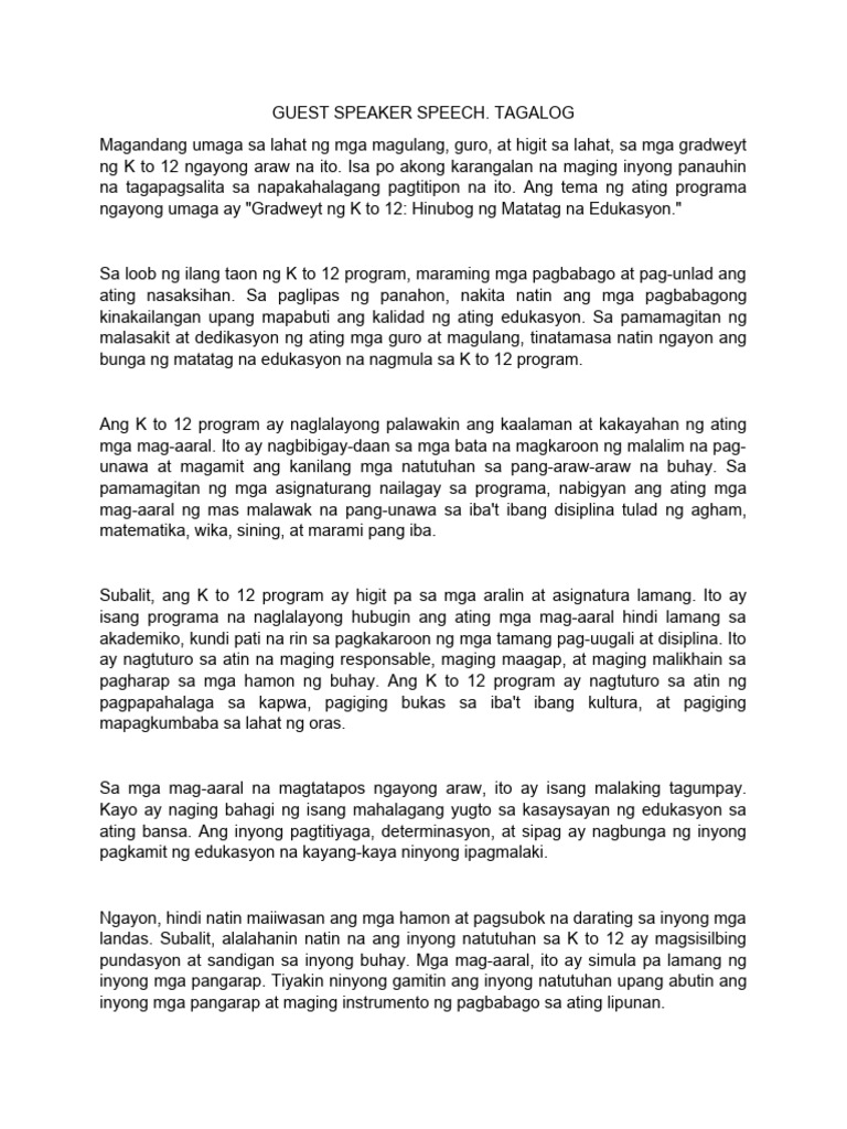 GUEST SPEAKER SPEECH Tagalog | PDF