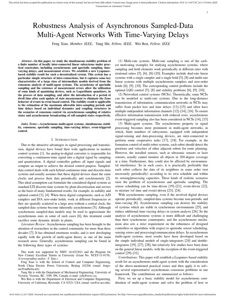Robustness Analysis of Asynchronous Sampled-Data Multi-Agent Networks With Time-Varying Delays ...