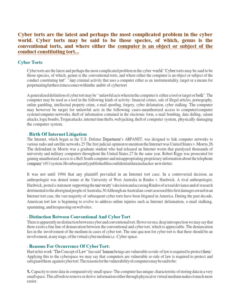 LLM NAS Cyber Torts LL M IV 16-4-6 | PDF | Copyright Infringement ...