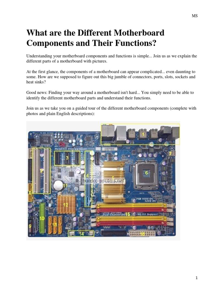 What Are The Different Motherboard Components and Their Functions | PDF ...