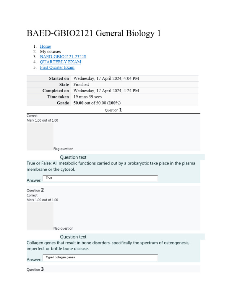 BAED-GBIO2121 General Biology 1 1st quarter exam | Download Free PDF ...