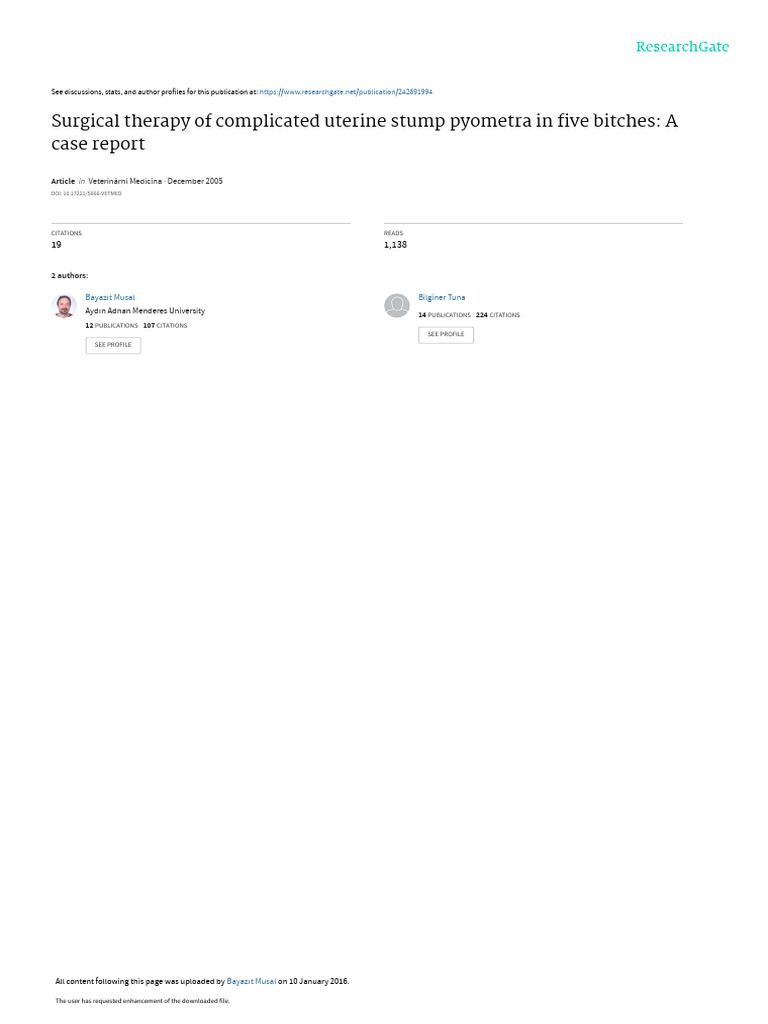 Surgical Therapy of Complicated Uterine Stump Pyom | PDF | Neutering ...