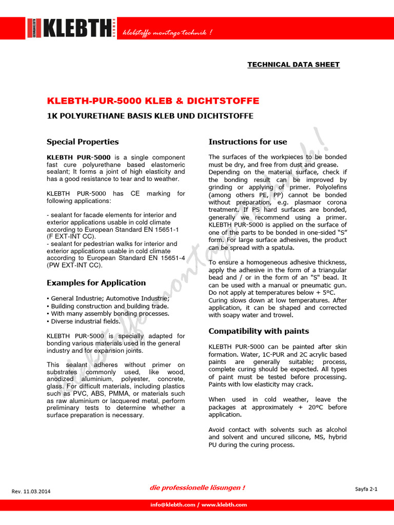 KLEBTH PUR-5000 TDS Eng | PDF | Paint | Polyurethane