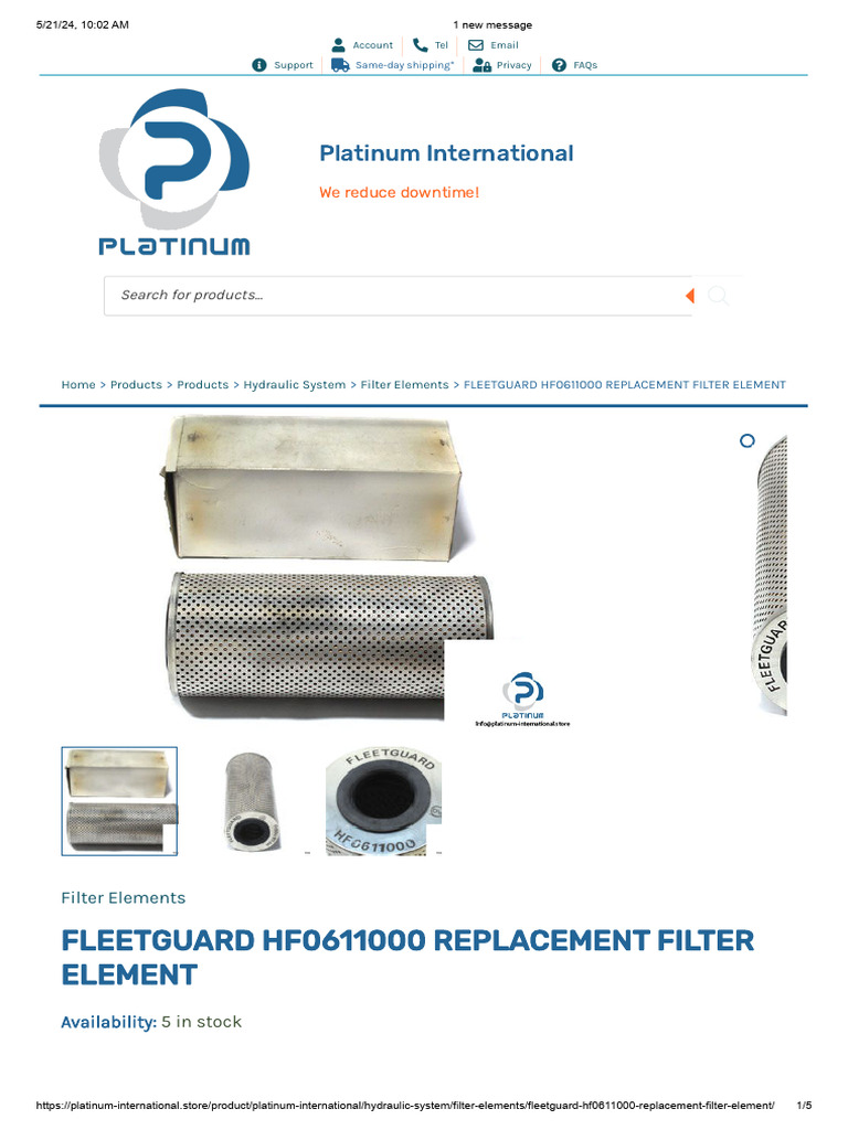 FLEETGUARD HF0611000 REPLACEMENT FILTER ELEMENT - Platinum ...