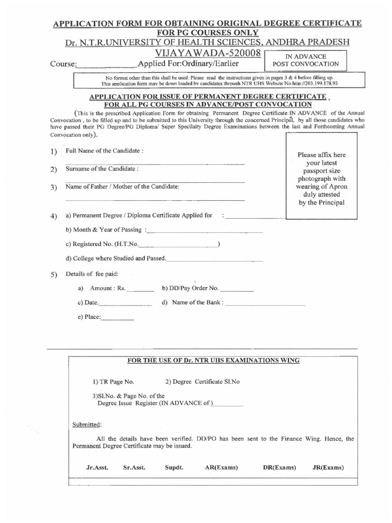 PG OD Application Form | PDF