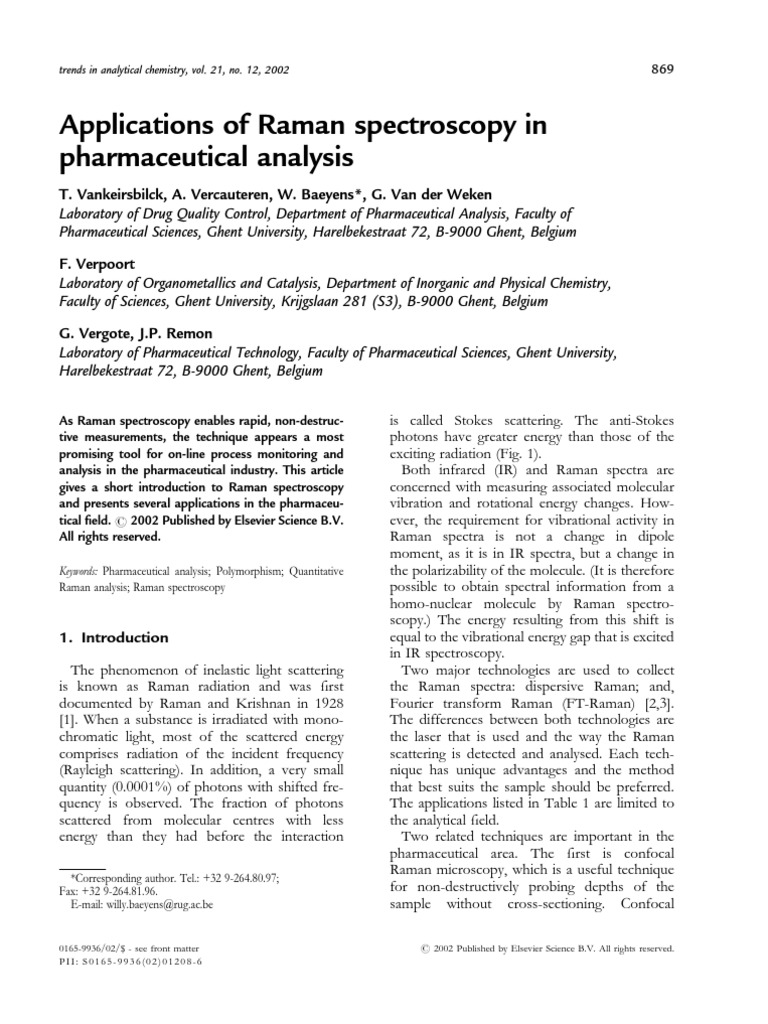 Applications of Raman Spectroscopy in | PDF | Raman Spectroscopy ...