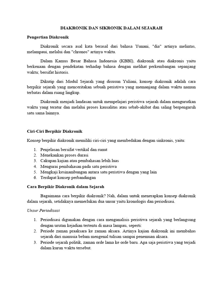 DIAKRONIK DAN SIKRONIK DALAM SEJARAh2 | PDF