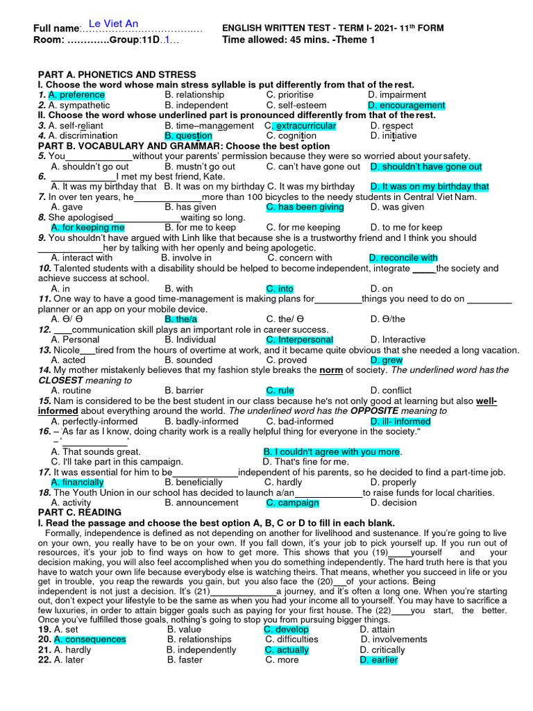 Practice Test 1 | Download Free PDF | Disability | Behavioural Sciences