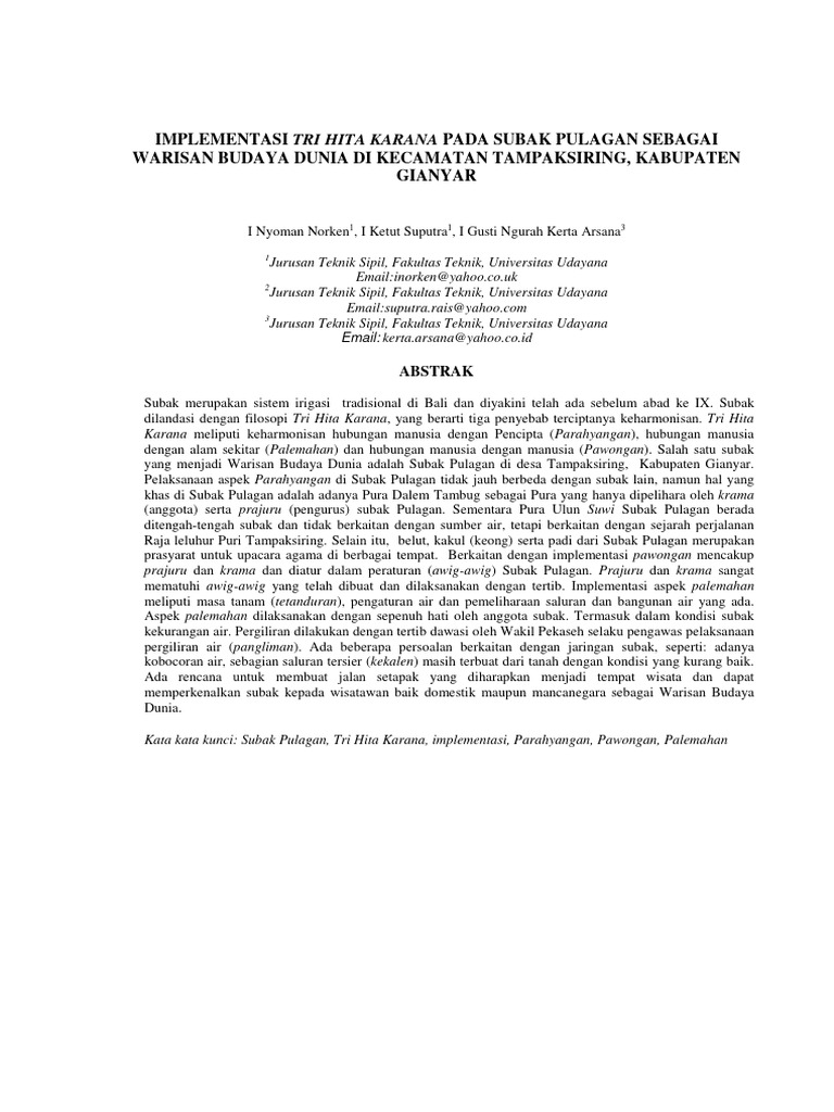 "Tri Hita Karana di Subak Pulagan" | PDF | Ilmu Sosial | Sains & Matematika