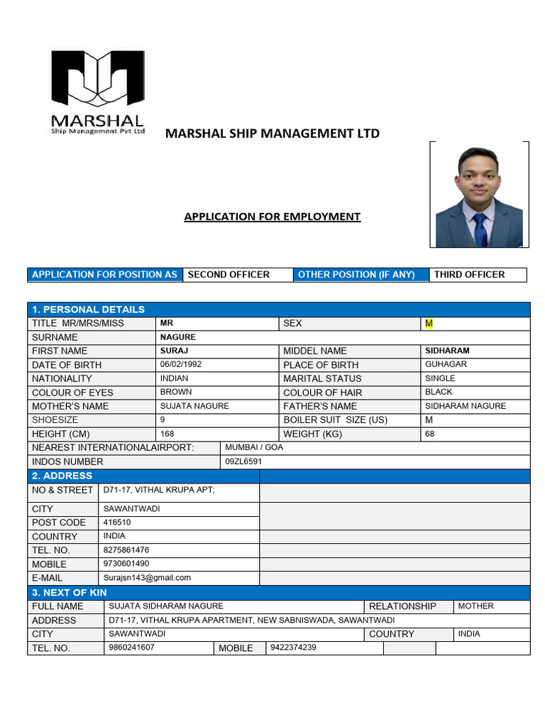 MARSHAL SHIP APPLICATION FORM | Download Free PDF | Ships | Shipping